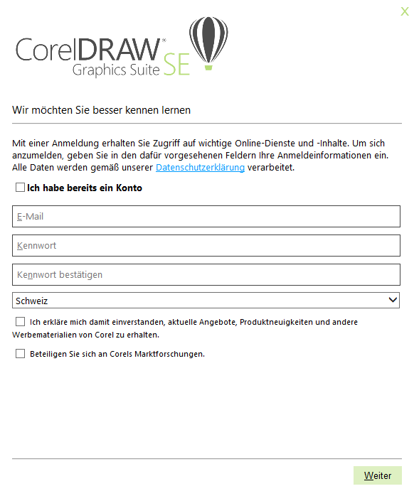 Schritt 3 Registrierung und Validierung von Corel - Software - BERNINA
