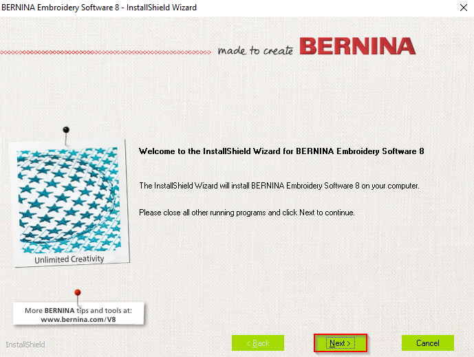 Step 2 Install the V8 FullVersion - Software - BERNINA