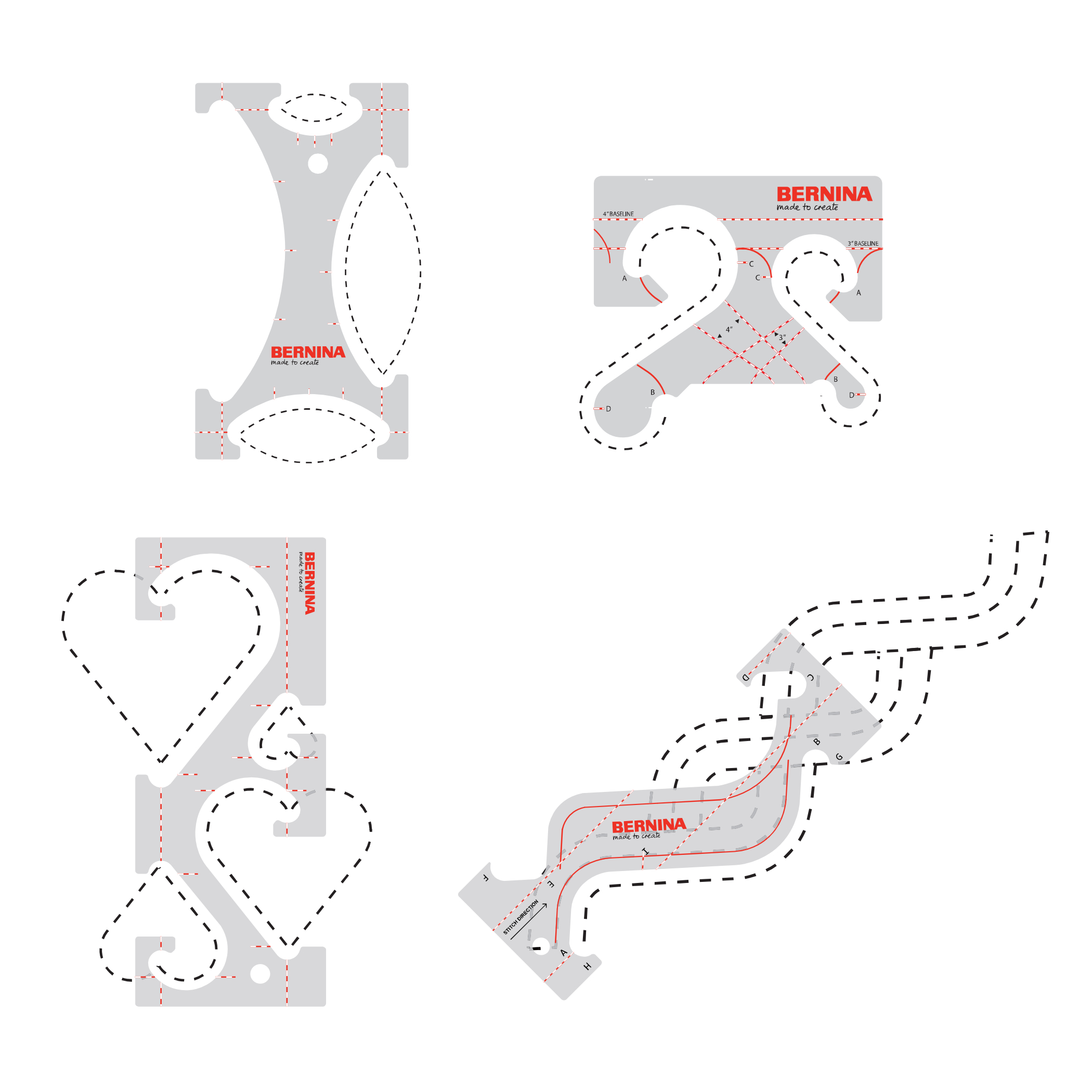 Border Rulers Kit - For quilting waves, hearts & curves - BERNINA